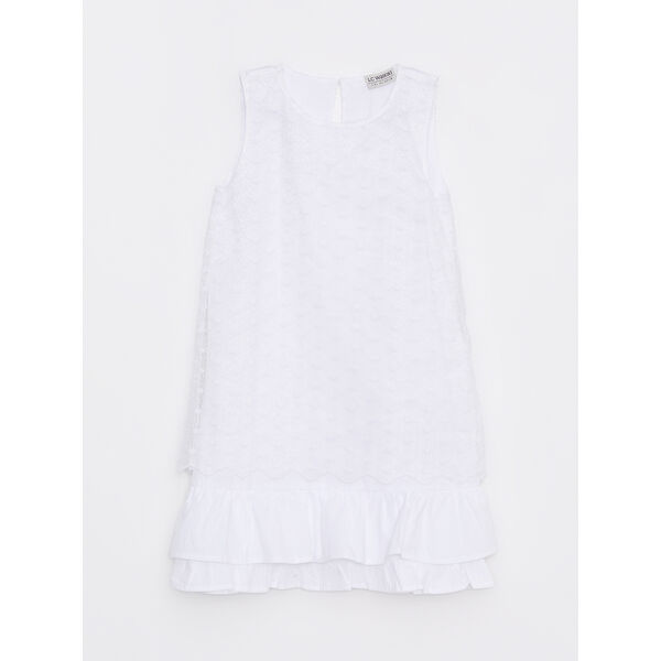 Bisiklet Yaka Dantel Detaylı Kız Çocuk Elbise