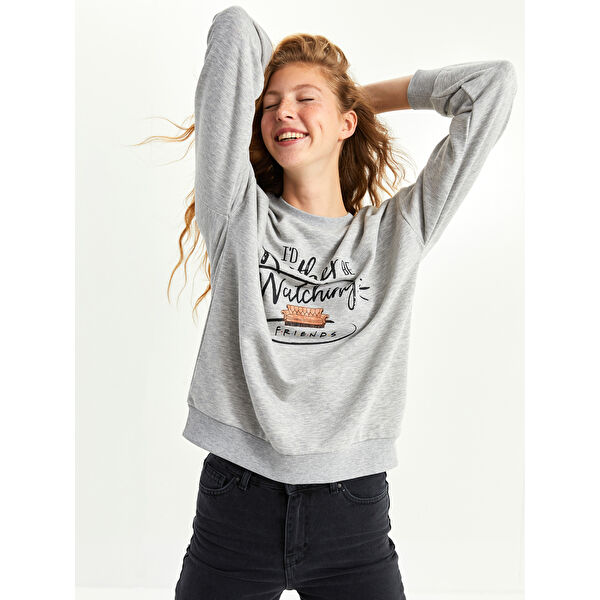 Bisiklet Yaka Friends Baskılı Uzun Kollu Oversize Kadın Sweatshirt Bisiklet Yaka Friends Baskılı Uzun Kollu Oversize Kadın Sweatshirt