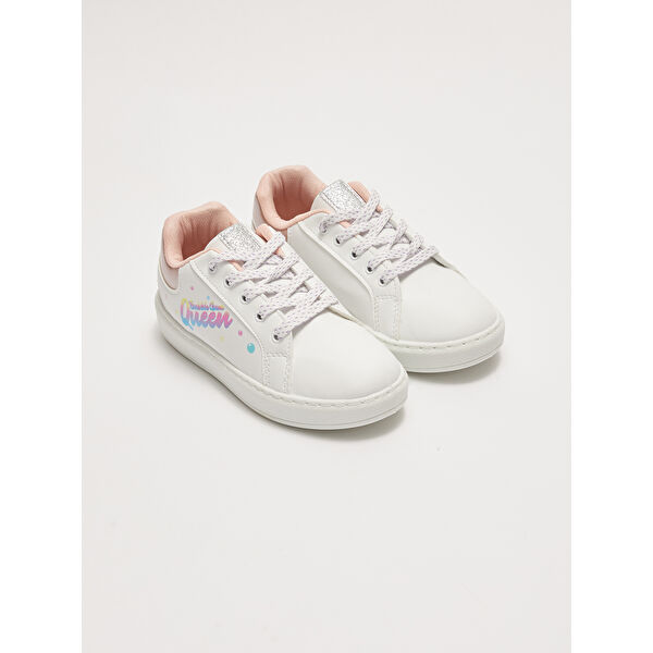 Deri Görünümlü Baskılı Bağcıklı Kız Çocuk Spor Ayakkabı