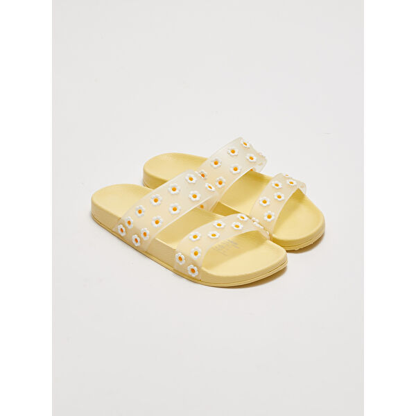 Çift Bantlı Çiçek Desenli Kadın Terlik