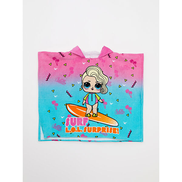 Lol Baskılı Kapüşonlu Kız Çocuk Kadife Plaj Havlusu