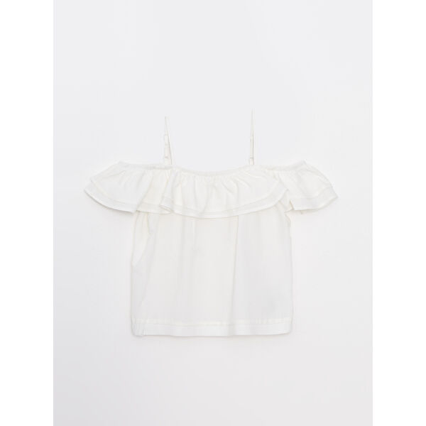 Kayık Yaka Basic Kısa Kollu Poplin Kız Çocuk Bluz