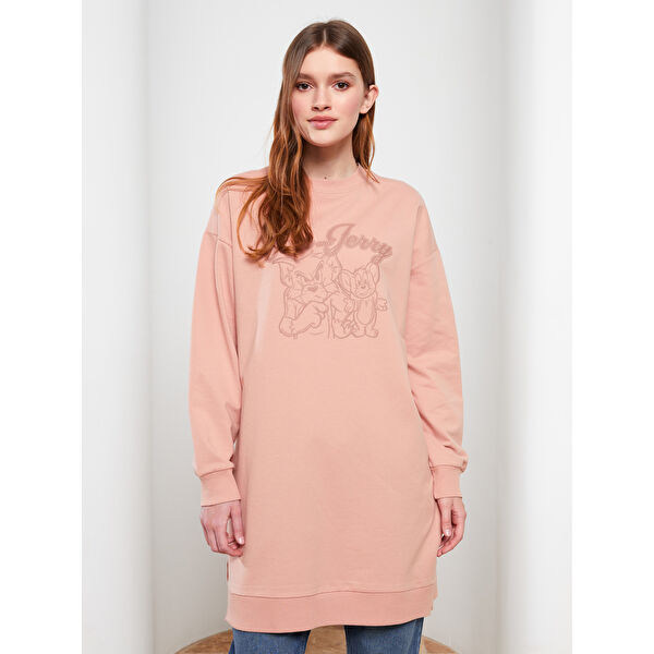 MODEST Bisiklet Yaka Tom ve Jerry Baskılı Uzun Kollu Oversize Kadın Sweatshirt Tunik