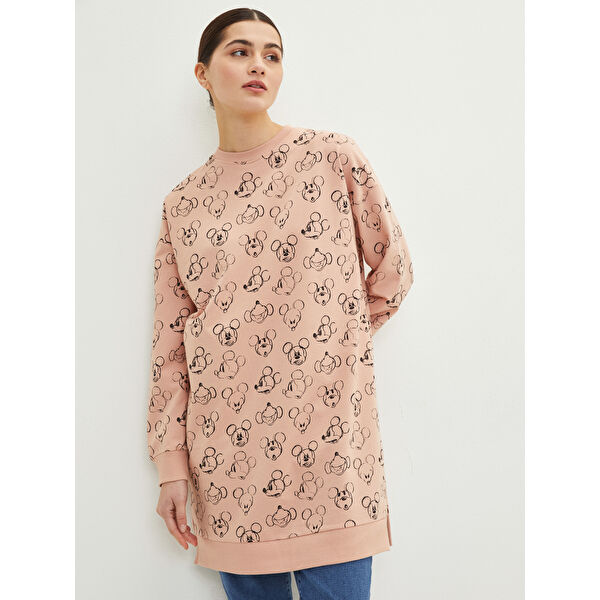 MODEST Bisiklet Yaka Mickey Mouse Baskılı Uzun Kollu Oversize Kadın Sweatshirt Tunik