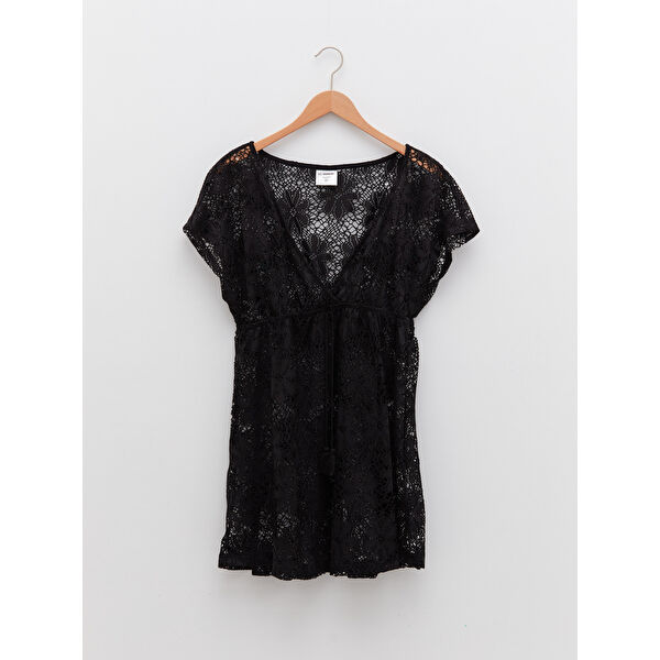 LCW DREAM V Yaka Nakışlı Kısa Kollu Kadın Plaj Elbise