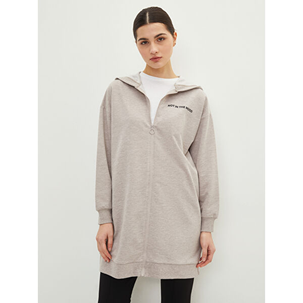 MODEST Kapüşonlu Yazı Baskılı Uzun Kollu Oversize Kadın Spor Hırka