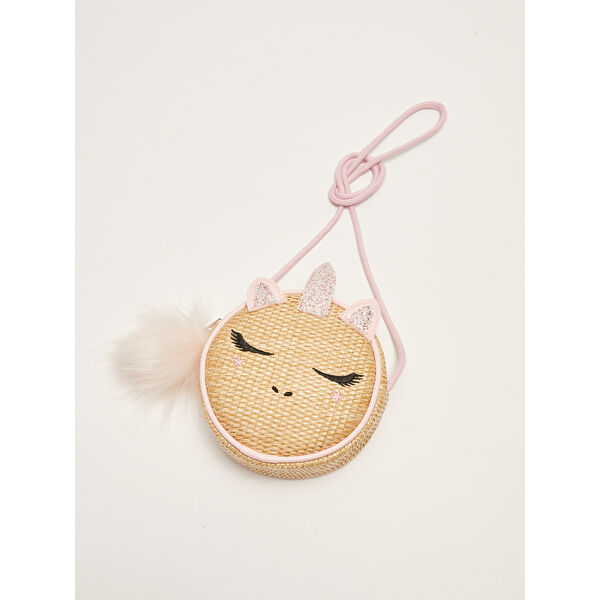 Nakış Detaylı Kız Çocuk Hasır Kol Çantası