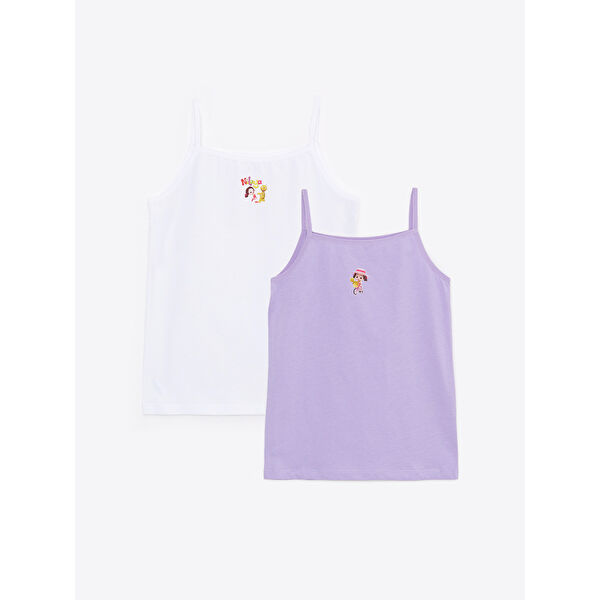 Kare Yaka Niloya Baskılı Askılı Pamuklu Kız Çocuk Atlet 2'li