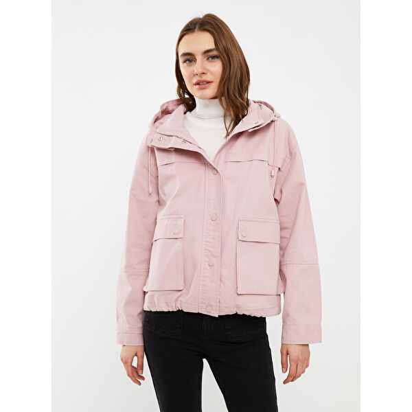 LCW CLASSIC Kapüşonlu Düz Uzun Kollu Oversize Kadın Mont