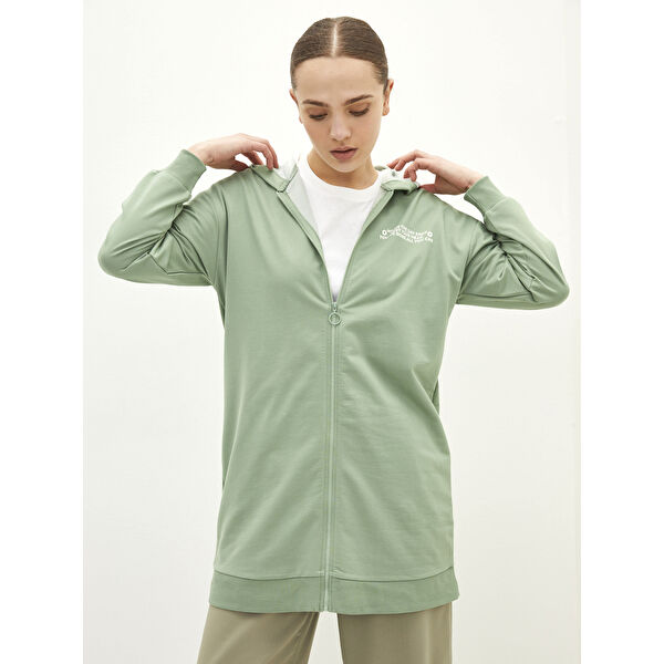 MODEST Kapüşonlu Yazı Baskılı Uzun Kollu Oversize Kadın Spor Hırka