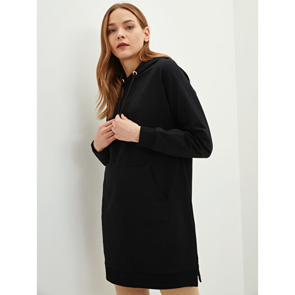 MODEST Kapüşonlu Düz Uzun Kollu Oversize Kadın Sweatshirt Tunik