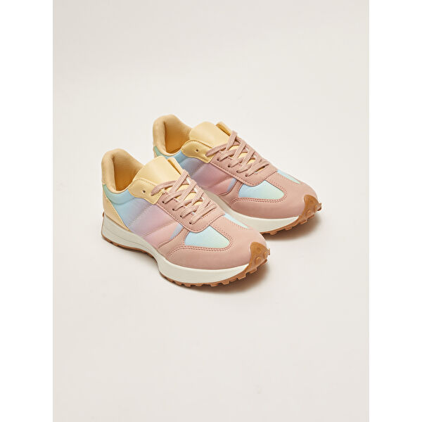 Bağcıklı Renk Bloklu Kalın Taban Kadın Spor Ayakkabı