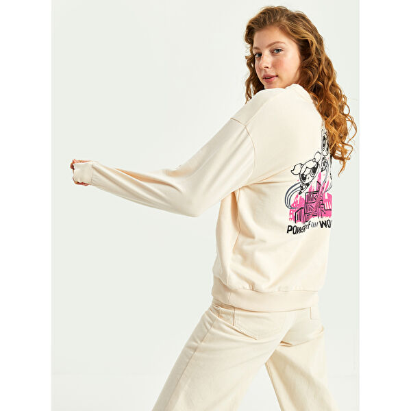 Bisiklet Yaka Powerpuff Girls Baskılı Uzun Kollu Kadın Sweatshirt