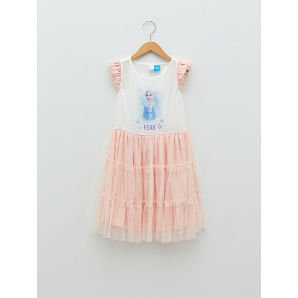 Bisiklet Yaka Elsa Baskılı Kısa Kollu Kız Çocuk Gecelik