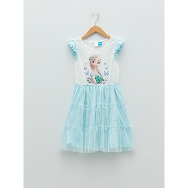Bisiklet Yaka Elsa Baskılı Kısa Kollu Kız Çocuk Gecelik