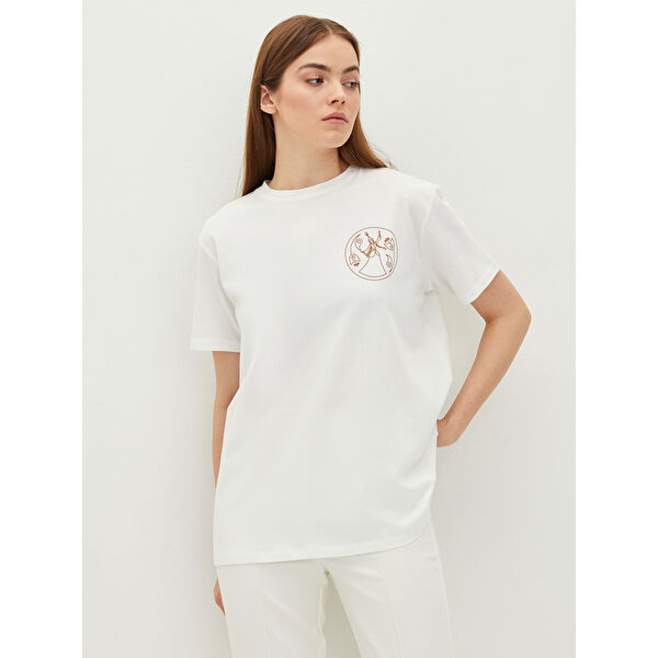 MODEST Bisiklet Yaka Baskılı Kısa Kollu Oversize Pamuklu Kadın Tunik