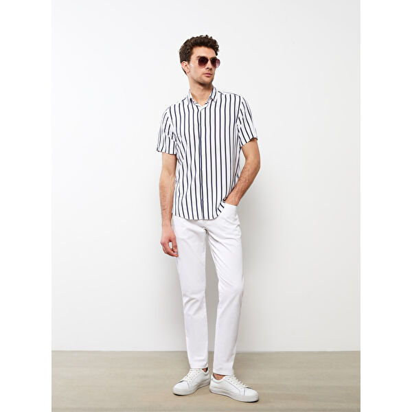 LCW CLASSIC Regular Fit Kısa Kollu Çizgili Viskon Erkek Gömlek
