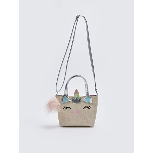 3D Patchli Nakışlı Kız Çocuk Hasır Çapraz Çanta