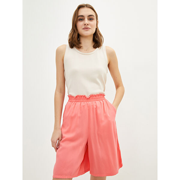 Beli Lastikli Düz Viskon Kadın Bermuda Şort