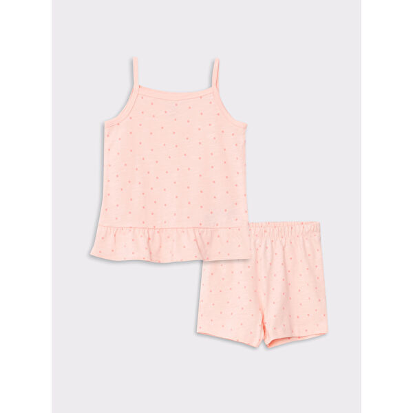 Kare Yaka Askılı Baskılı Pamuklu Kız Bebek Pijama Takımı 2'li