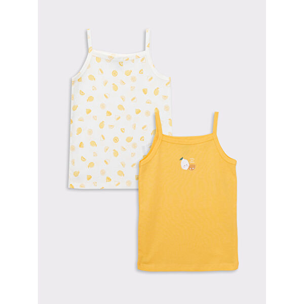 Kare Yaka Askılı Baskılı Pamuklu Kız Bebek Atlet 2'li