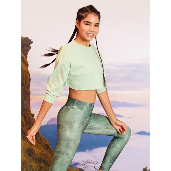 Bisiklet Yaka Düz Uzun Kollu Pamuku Kadın Spor Tişört