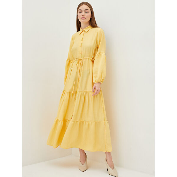 MODEST Önden Düğme Kapamalı Düz Uzun Kollu Kadın Gömlek Elbise