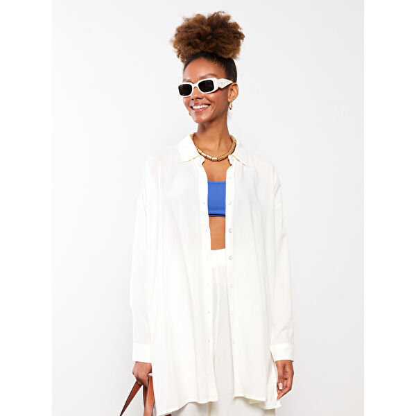 LCW DREAM Gömlek Yaka Düz Uzun Kollu Poplin Kadın Yüzme Giyim Üst LCW DREAM Gömlek Yaka Düz Uzun Kollu Poplin Kadın Yüzme Giyim Üst