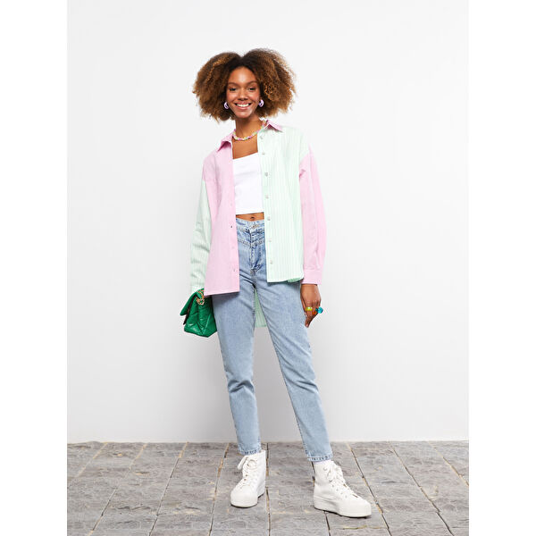 LCW LIMITED Önden Düğme Kapamalı Renk Bloklu Uzun Kollu Poplin Kadın Gömlek LCW LIMITED Önden Düğme Kapamalı Renk Bloklu Uzun Kollu Poplin Kadın Gömlek