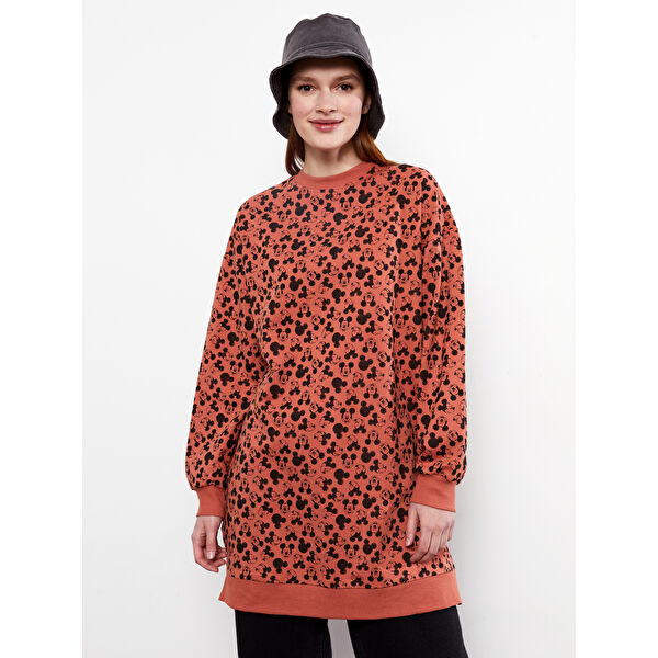 MODEST Bisiklet Yaka Mickey Mouse Baskılı Uzun Kollu Oversize Kadın Sweatshirt Tunik