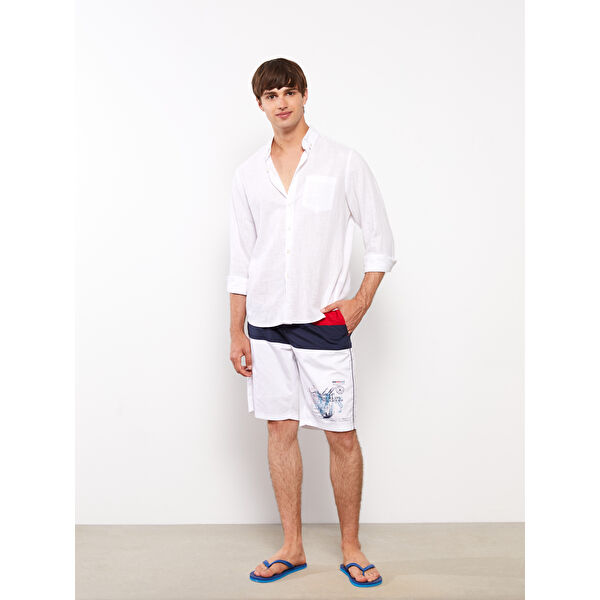 Diz Hizası Boy Renk Bloklu Erkek Deniz Şortu