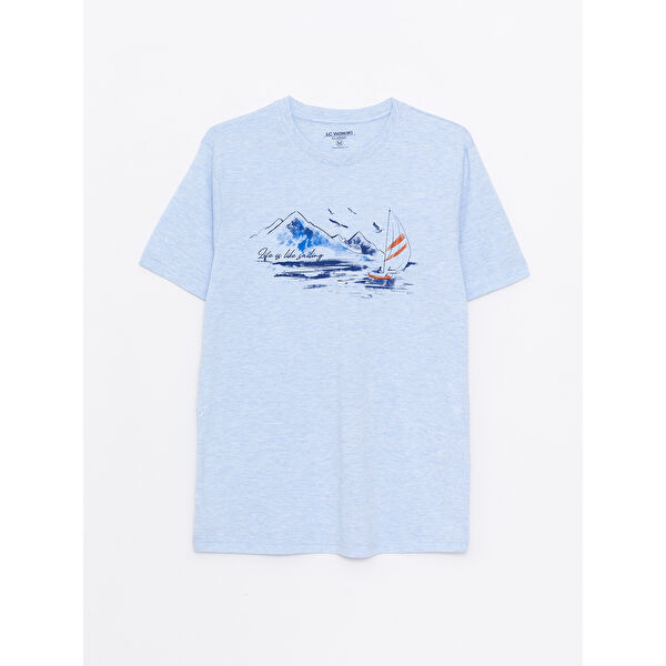 Bisiklet Yaka Kısa Kollu Baskılı Penye Erkek Tişört