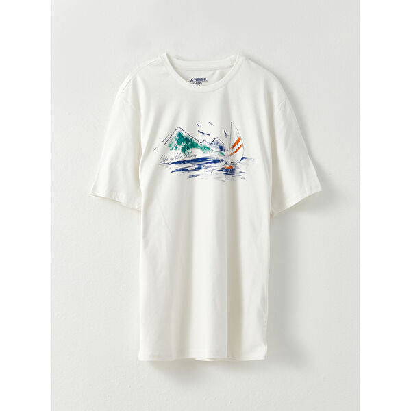 Bisiklet Yaka Kısa Kollu Baskılı Penye Erkek Tişört