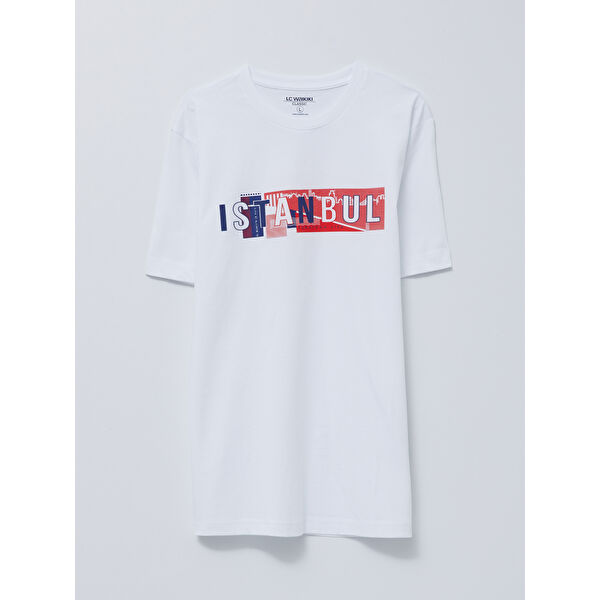 LCW CASUAL Bisiklet Yaka Kısa Kollu İstanbul Baskılı Penye Erkek Tişört