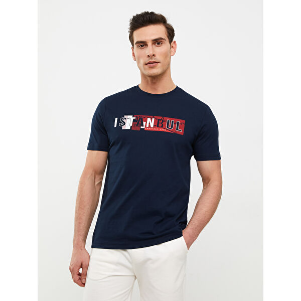 LCW CASUAL Bisiklet Yaka Kısa Kollu İstanbul Baskılı Penye Erkek Tişört