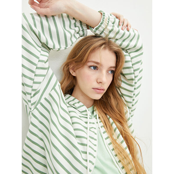 LCW CASUAL Kapüşonlu Çizgili Uzun Kollu Kadın Spor Hırka