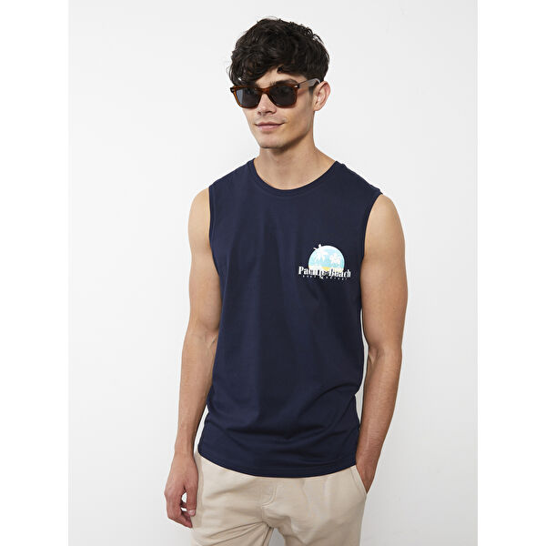 Bisiklet Yaka Kolsuz Baskılı Erkek Atlet