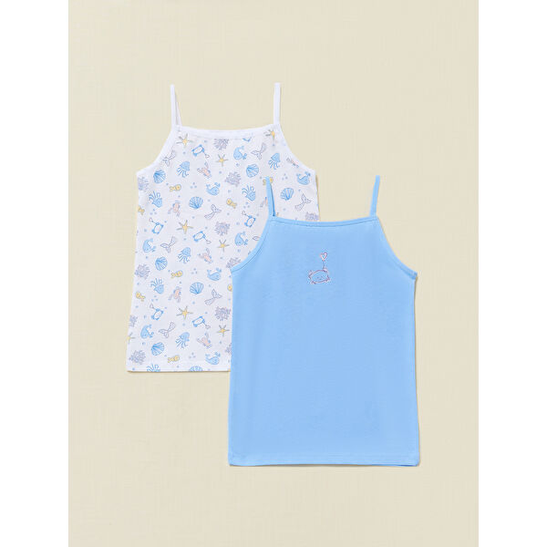 LCW GREEN Kare Yaka Baskılı Askılı Organik Pamuklu Kız Çocuk Atlet 2'li