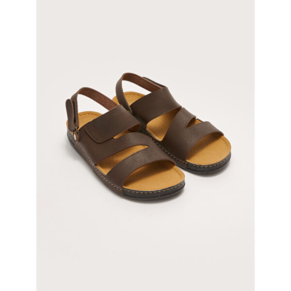 Deri Görünümlü Cırt Cırtlı Erkek Sandalet