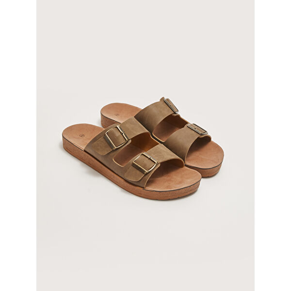 Çift Bantlı Toka Detaylı Erkek Terlik