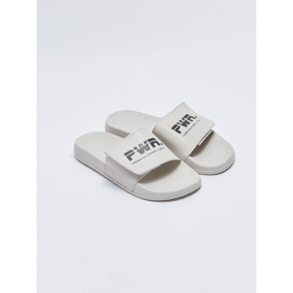 Deri Görünümlü Baskılı Tek Bantlı Erkek Terlik