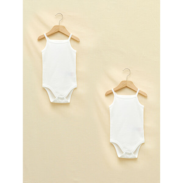 Kare Yaka Askılı Basic Organik Pamuklu Kız Bebek Çıtçıtlı Body 2'li