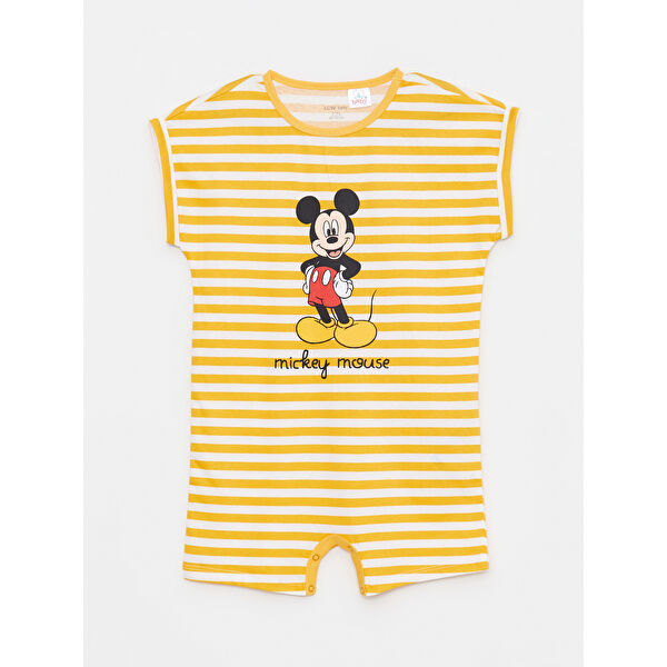 Bisiklet Yaka Kısa Kollu Mickey Mouse Baskılı Pamuklu Erkek Bebek Tulum Bisiklet Yaka Kısa Kollu Mickey Mouse Baskılı Pamuklu Erkek Bebek Tulum