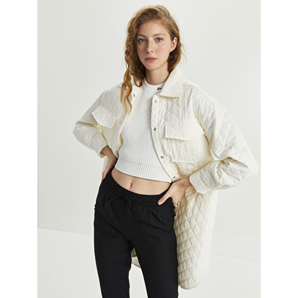 XSIDE Gömlek Yaka Kapitone Desenli Uzun Kollu Kadın Mont