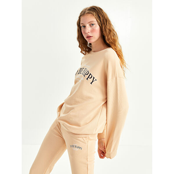 XSIDE Bisiklet Yaka Yazı Baskılı Uzun Kollu Kadın Sweatshirt