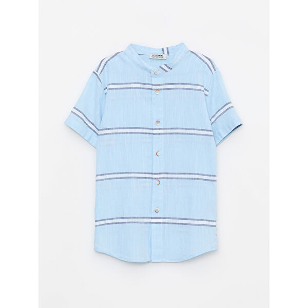 Hakim Yaka Çizgili Kısa Kollu Poplin Erkek Çocuk Gömlek Hakim Yaka Çizgili Kısa Kollu Poplin Erkek Çocuk Gömlek