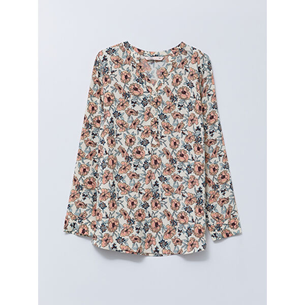 LCW GRACE Kaçık Yaka Çiçekli Uzun Kollu Viskon Kadın Bluz