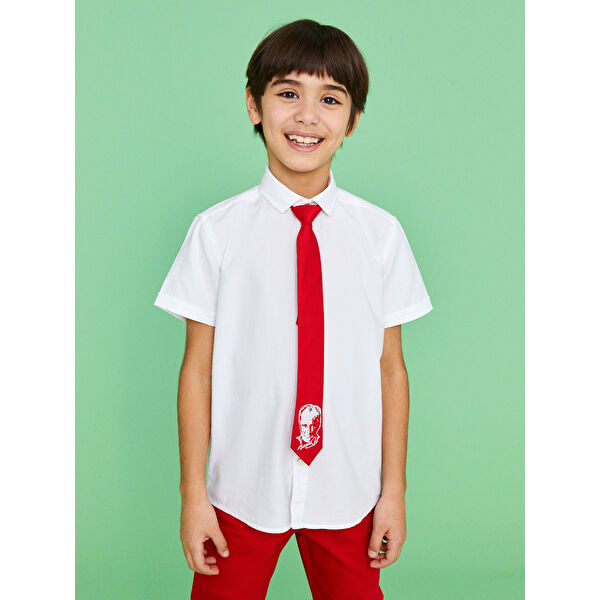 Kısa Kollu Atatürk Baskılı Poplin Erkek Çocuk Gömlek ve Kravat Kısa Kollu Atatürk Baskılı Poplin Erkek Çocuk Gömlek ve Kravat