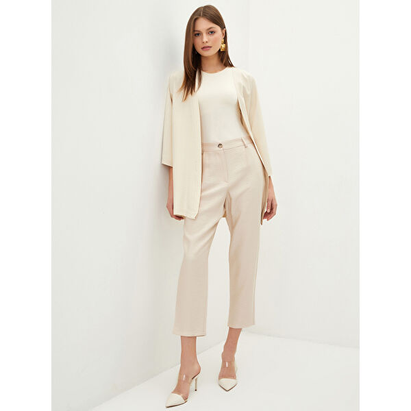 LCW VISION Beli Lastikli Standart Fit Düz Keten Kadın Pantolon