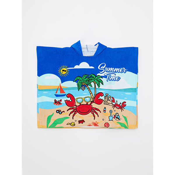 Baskılı Erkek Çocuk Pamuklu Panço Plaj Havlusu Baskılı Erkek Çocuk Pamuklu Panço Plaj Havlusu